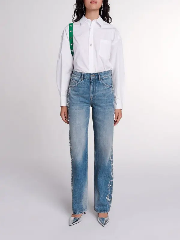 Maje Cotton Embroidered Jeans - Blue