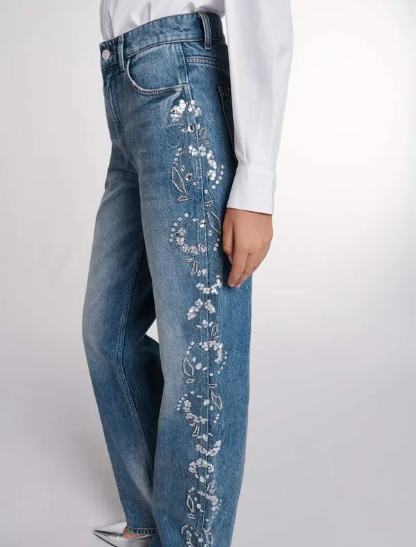 Maje Cotton Embroidered Jeans