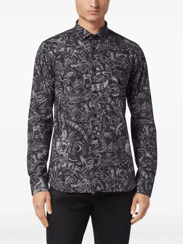 Philipp Plein Tattoo-print Long-sleeve Shirt