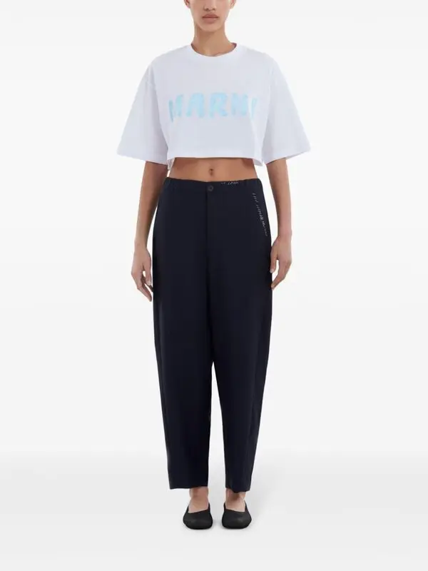 Marni Logo-embroidered Tapered Trousers - Blue