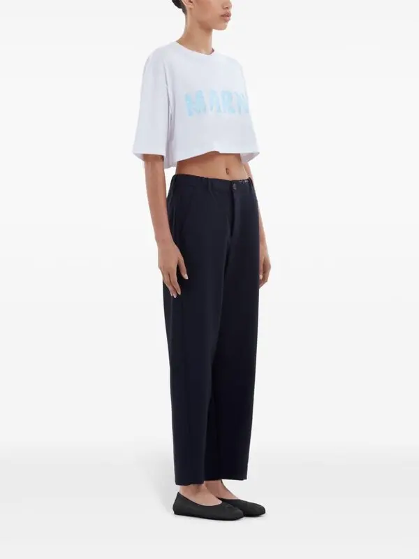 Marni Logo-embroidered Tapered Trousers - Blue