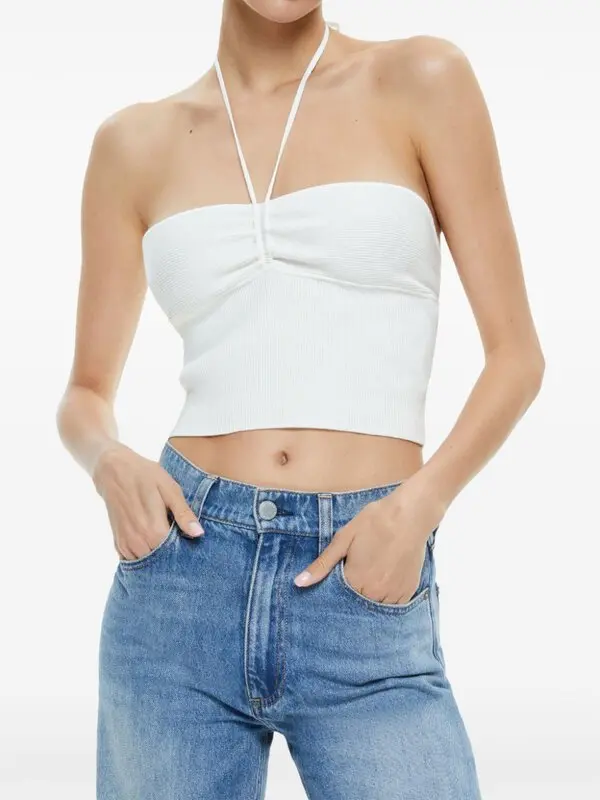Alice + Olivia Linnie Ribbed-knit Halter Top