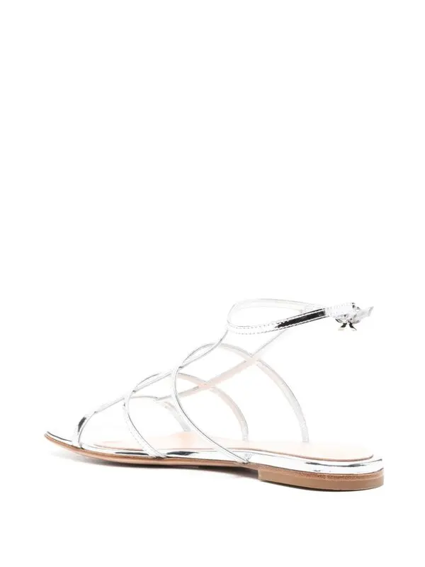 GIANVITO ROSSI Metallic Leather Flat Sandals