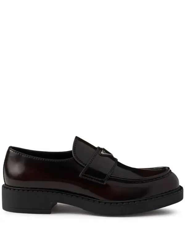 Prada Logo-plaque Leather Loafers - Brown