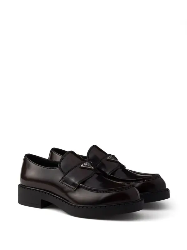 Prada Logo-plaque Leather Loafers - Brown