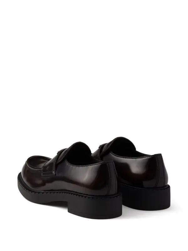 Prada Logo-plaque Leather Loafers - Brown