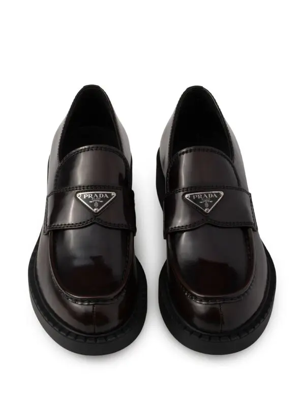 Prada Logo-plaque Leather Loafers - Brown