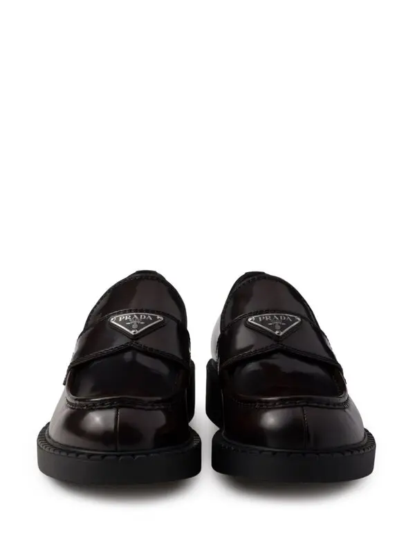 Prada Logo-plaque Leather Loafers - Brown