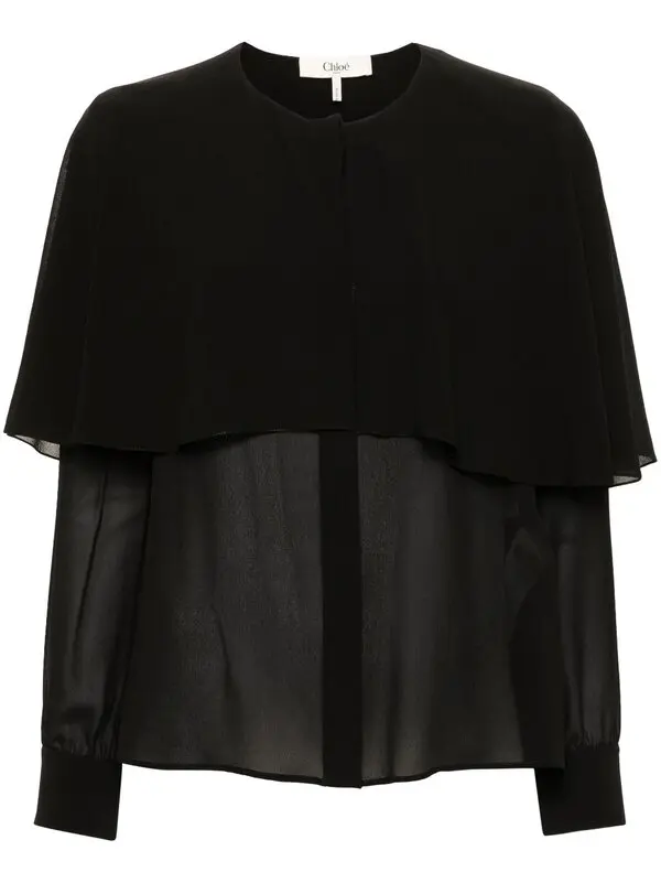 Chloé Cape-attachment Silk Shirt - Black