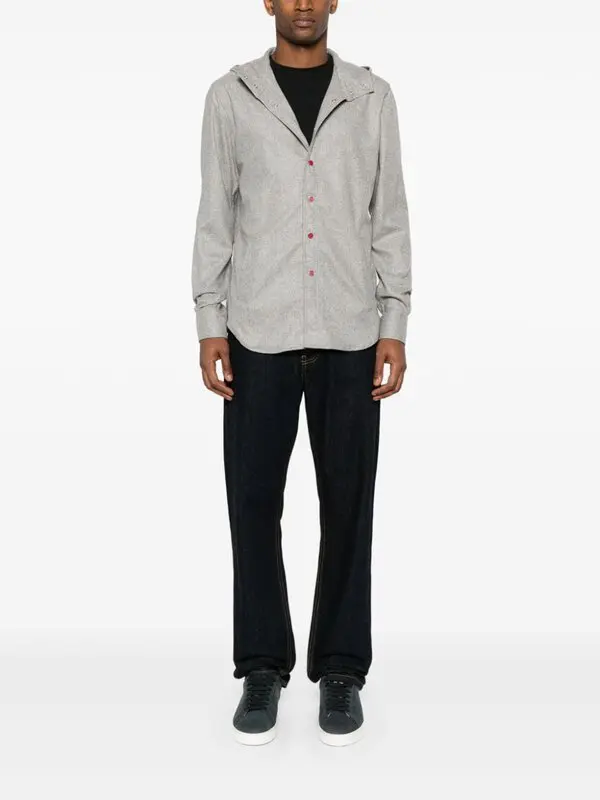 Kiton Mariano Flannel Hooded Shirt - Grey