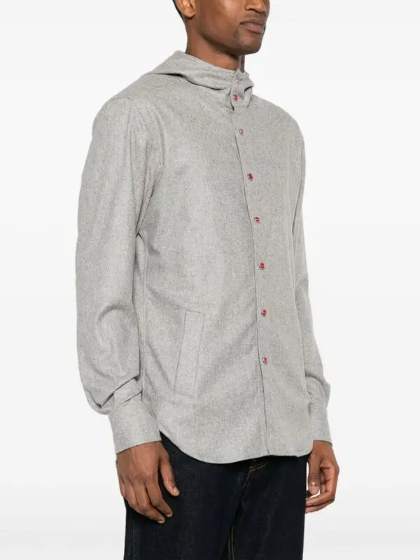 Kiton Mariano Flannel Hooded Shirt - Grey