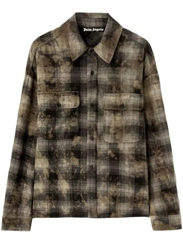 Palm Angels Logo-print Check-pattern Shirt - Grey