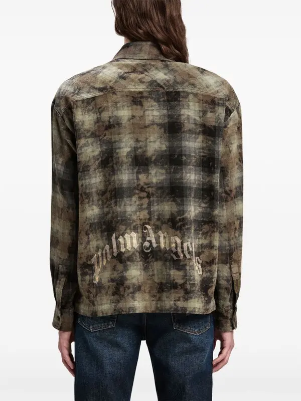 Palm Angels Logo-print Check-pattern Shirt - Grey