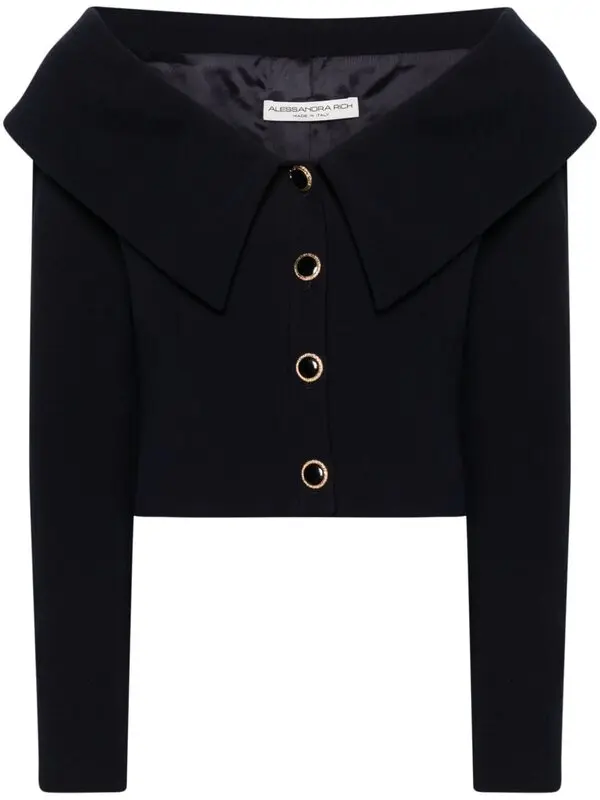 Alessandra Rich Off-shoulder Wool Blazer - Blue