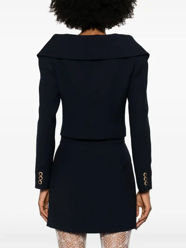 Alessandra Rich Off-shoulder Wool Blazer - Blue
