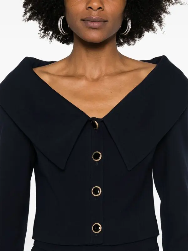 Alessandra Rich Off-shoulder Wool Blazer - Blue