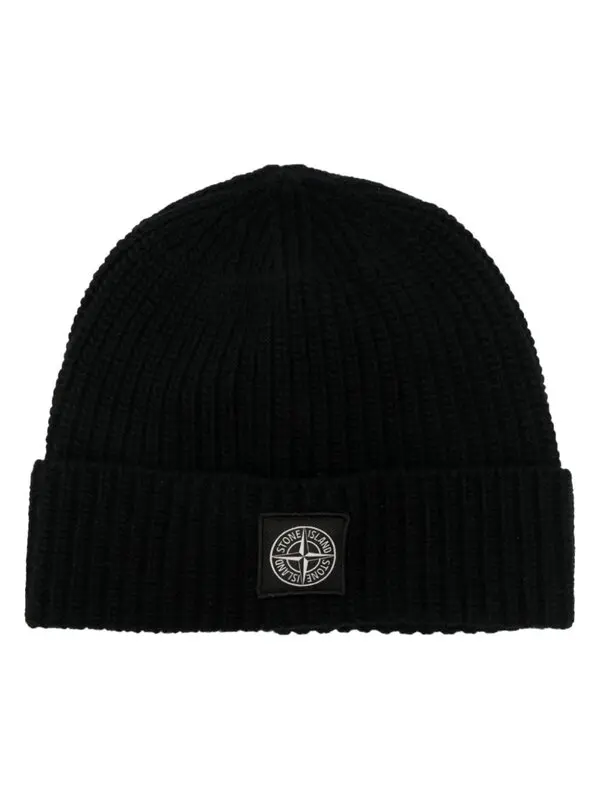 Stone Island Logo-patch Virgin Wool Beanie - Black