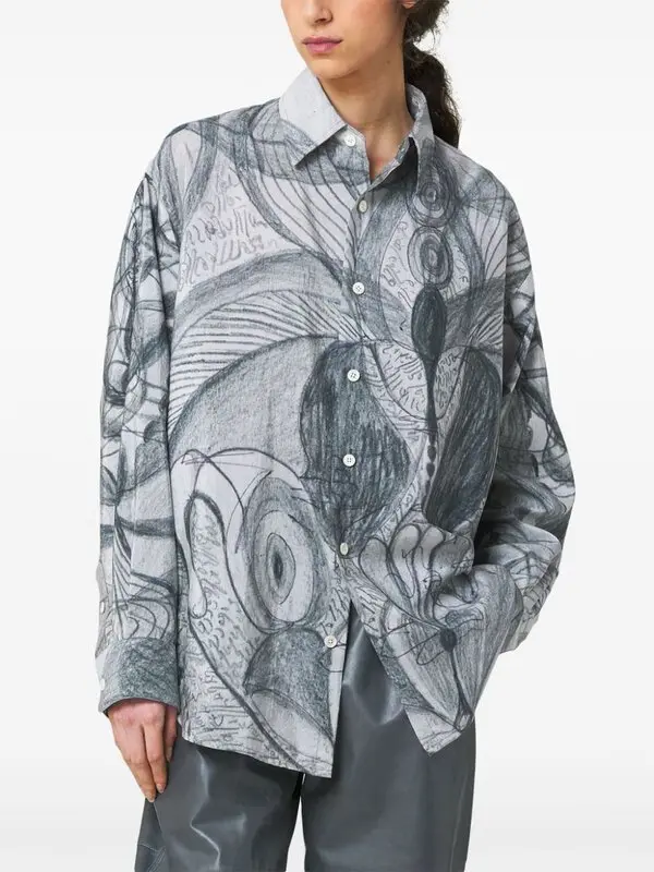 LEMAIRE Angkasapura Graphic Print Silk Shirt