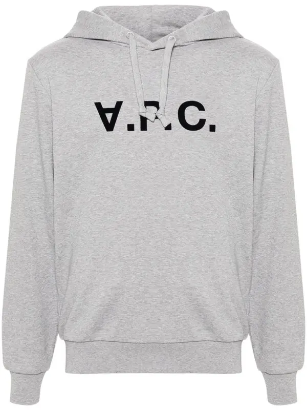 A.p.c. Flocked-logo Cotton Hoodie - Grey