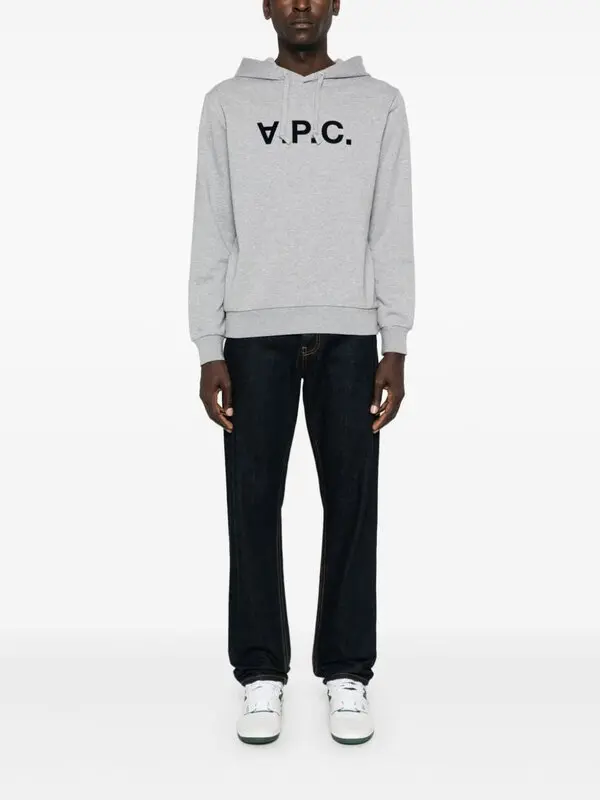 A.p.c. Flocked-logo Cotton Hoodie - Grey