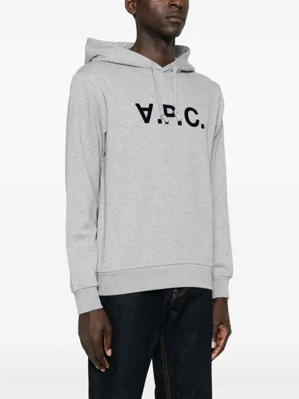 A.p.c. Flocked-logo Cotton Hoodie - Grey