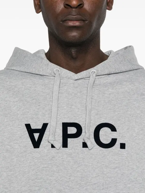 A.p.c. Flocked-logo Cotton Hoodie - Grey