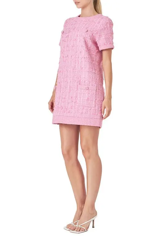 pink tweed shift dress Tweed Sleeveless Shift Dress