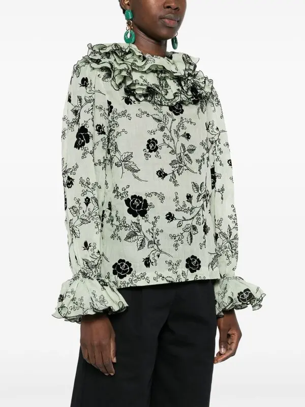 BODE Sweetunia Flocked-floral Blouse