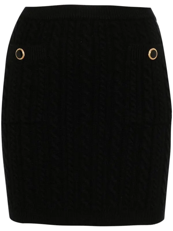 Alessandra Rich Cable-knit Wool Mini Skirt - Black