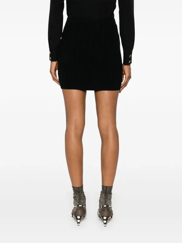Alessandra Rich Cable-knit Wool Mini Skirt - Black