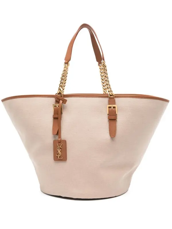Saint Laurent Cassandre-tag Canvas Tote Bag - Neutrals