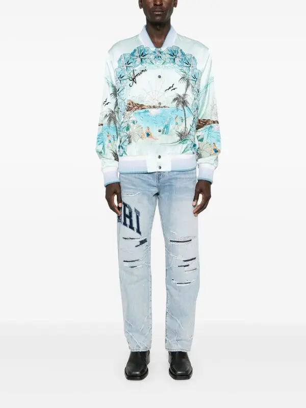 Amiri Varsity Logo Straight-leg Jeans - Blue