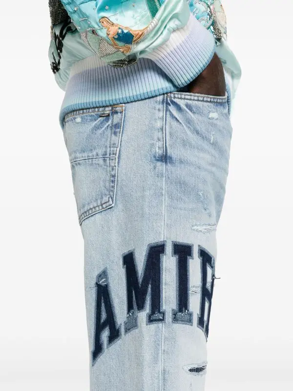 Amiri Varsity Logo Straight-leg Jeans - Blue