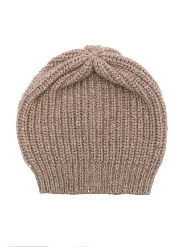 Brunello Cucinelli Sequin-embellished Ribbed-knit Beanie - Brown