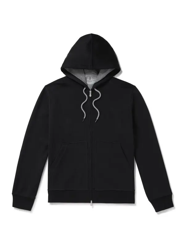 Brunello Cucinelli Cotton-blend Jersey Zip-up Hoodie - Black