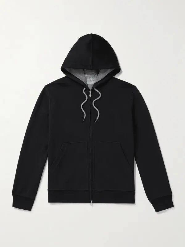 Brunello Cucinelli Cotton-blend Jersey Zip-up Hoodie - Black