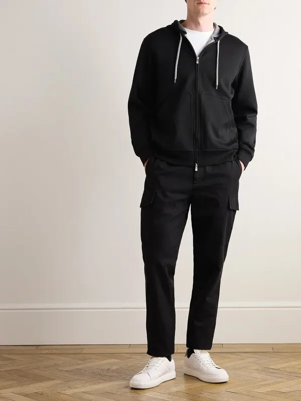 Brunello Cucinelli Cotton-blend Jersey Zip-up Hoodie - Black