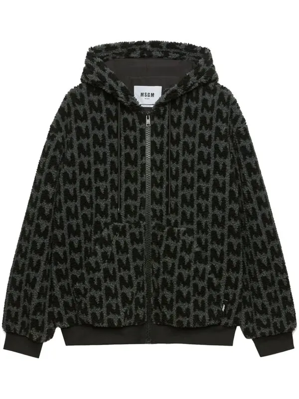 MSGM Towelled Finish Logo-patterned Zipped Hoodie
