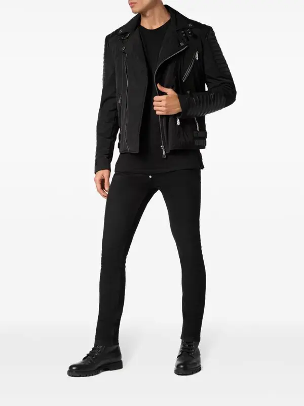 Philipp Plein Padded-detail Leather Biker Jacket