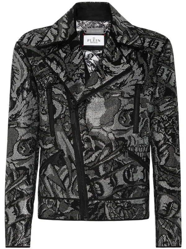 Philipp Plein Tattoo-print Biker Jacket - Black