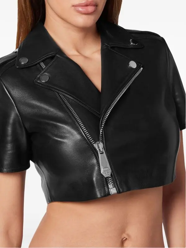 Philipp Plein Leather Cropped Biker Jacket