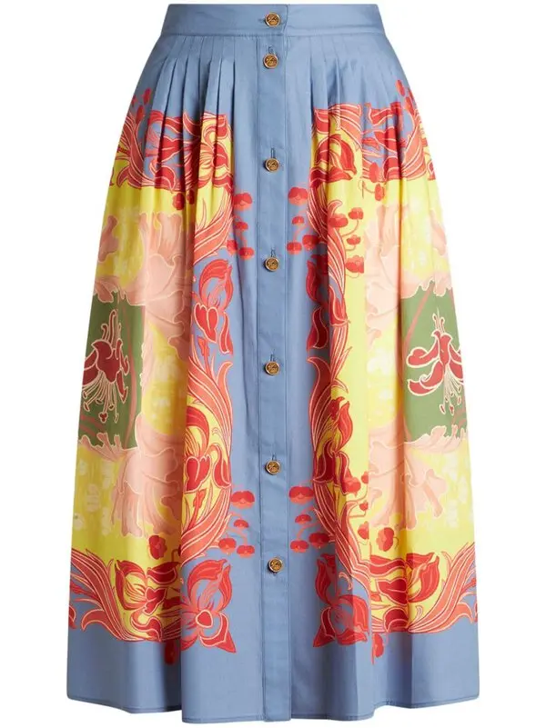 Etro Pleated Midi Skirt - Blue