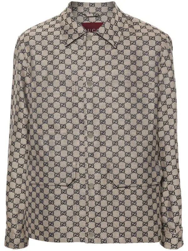 Gucci Gg Linen Blend Canvas Jacket - Neutrals