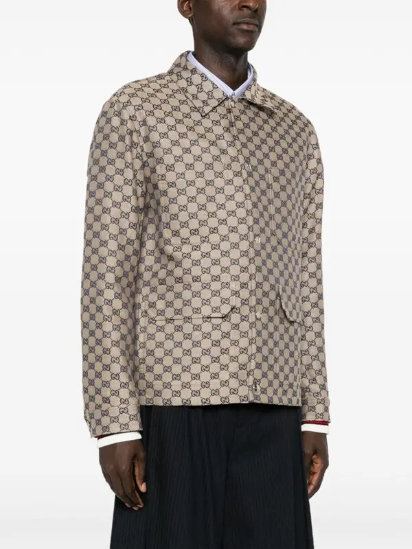 Gucci Gg Linen Blend Canvas Jacket - Neutrals