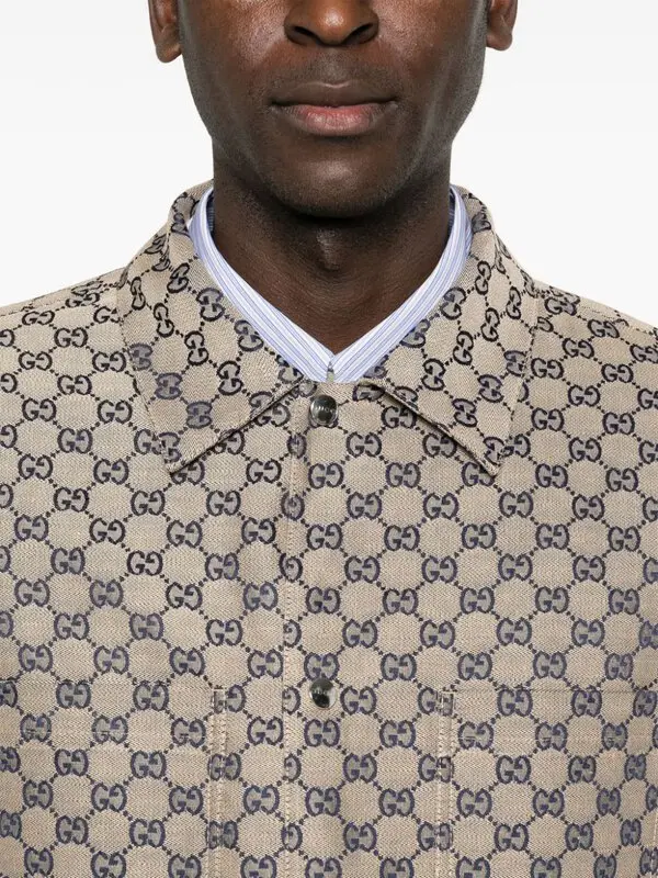 Gucci Gg Linen Blend Canvas Jacket - Neutrals
