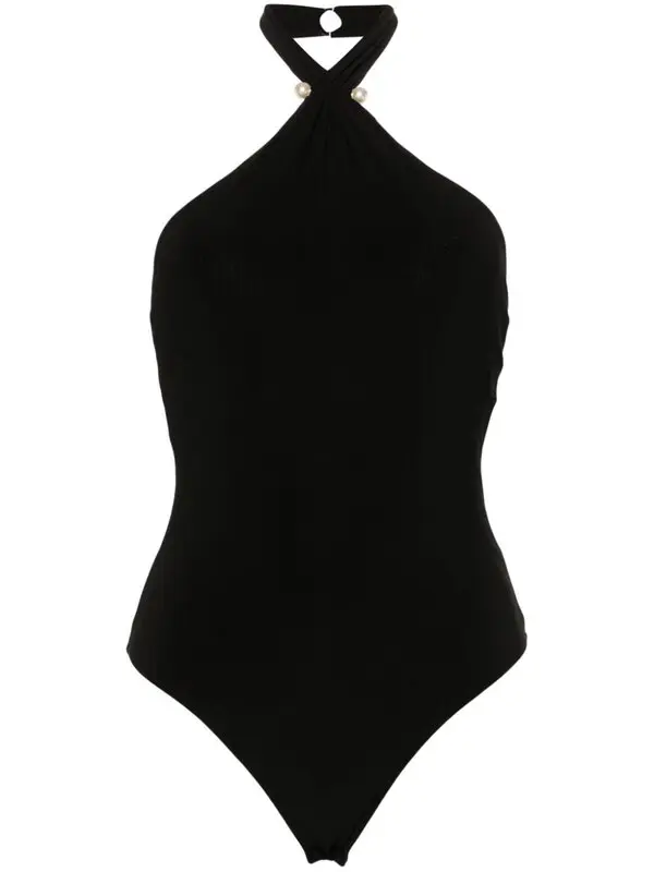 NISSA Faux-pearl Halterneck Bodysuit