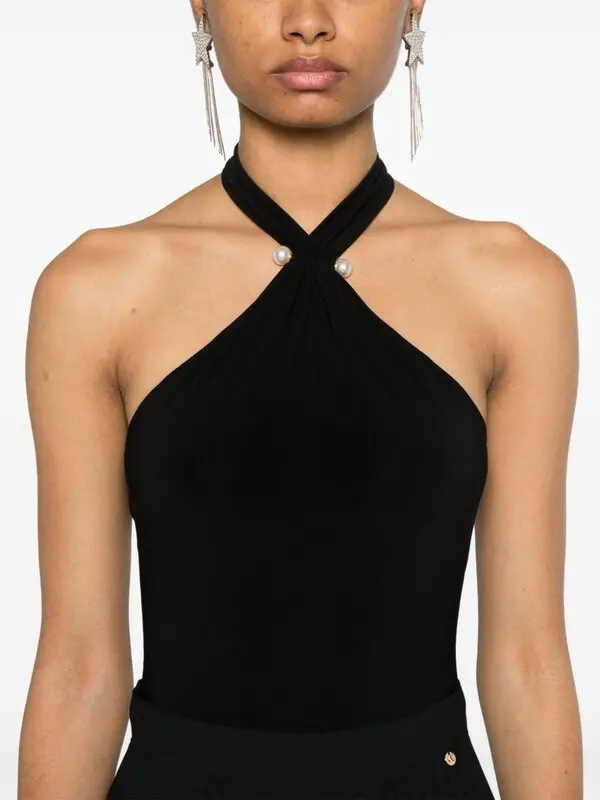 NISSA Faux-pearl Halterneck Bodysuit