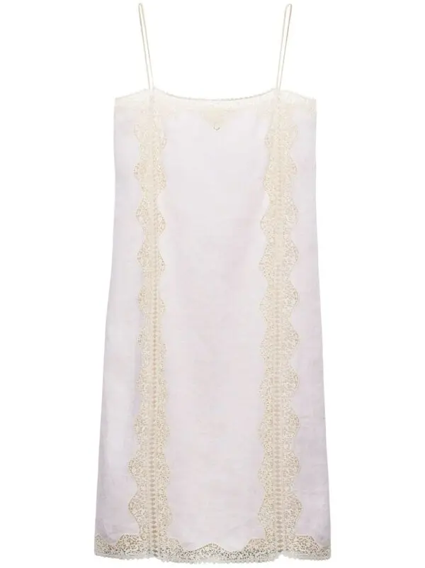 Prada Lace-trimmed Linen Midi Dress