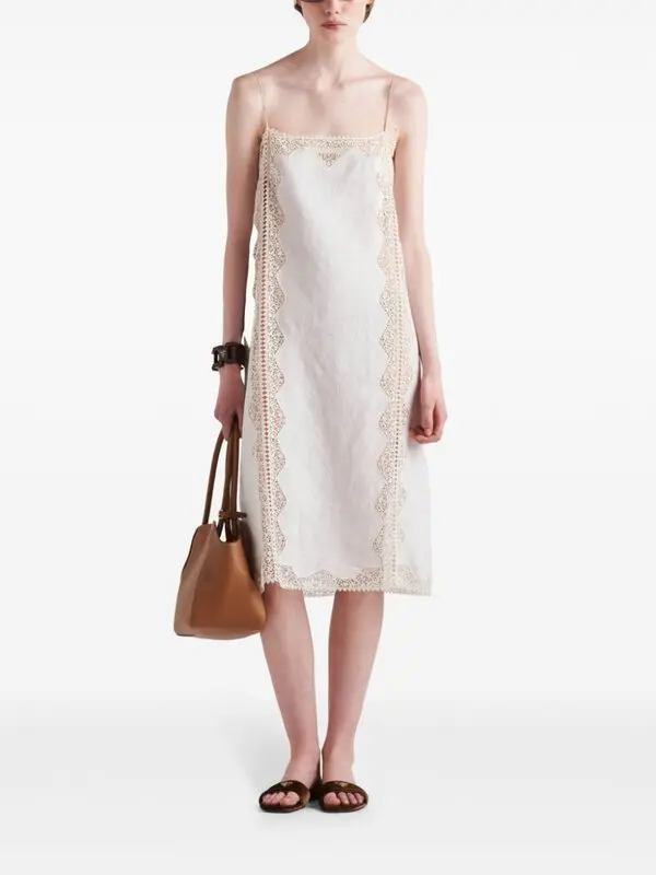 Prada Lace-trimmed Linen Midi Dress
