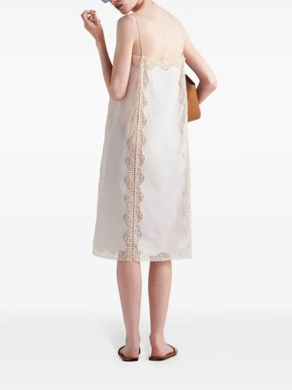 Prada Lace-trimmed Linen Midi Dress